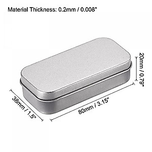 uxcell Metal Tin Box, 3pcs 3.15" x 1.5" x 0.79" Rectangular Empty Tinplate Storage Containers with Hinged Lids, Silver Tone