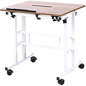 soges Adjustable Stand Up Desk 23.6 inches Computer Mobile Desk Workstation with Standing and Seating (Oak)