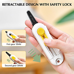 TECHPLUS 2 Pcs Retractable Box Opener – Utility Knife for Cardboard and Package Cutting – Non-Stick Fluorine Coated Serrated Blade – Safety Magnetic Box Cutter