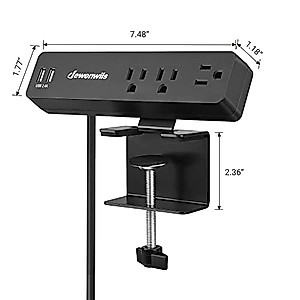 DEWENWILS Desk Clamp Power Strip, Desktop Power Station with 3 AC Outlets(15A/1800W), 2 USB Ports, Desk Mount Power Outlet for Home, Office, 6Ft 14/3C SJT Extension Cord
