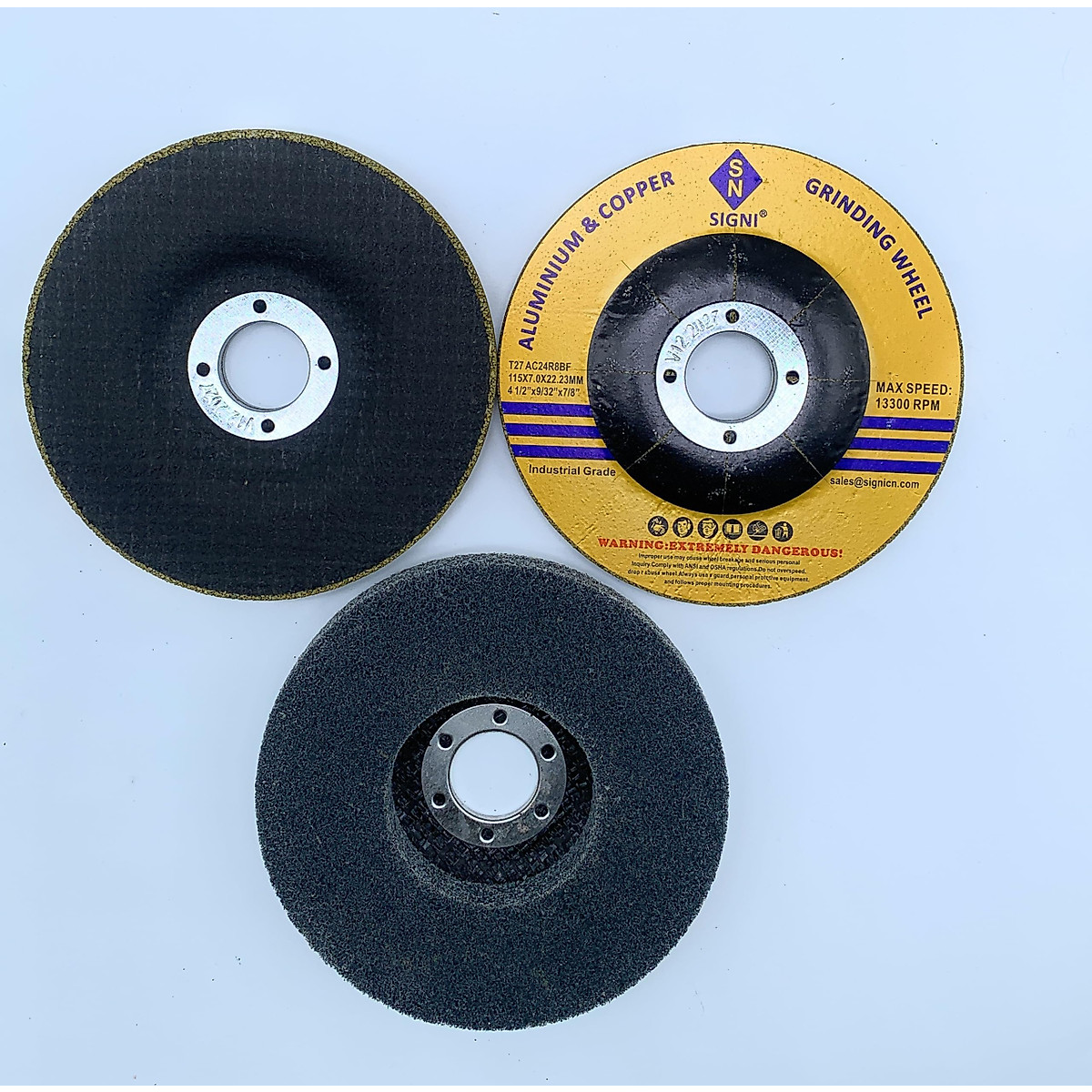 SIGNI Aluminum Grinding and Polishing Set, Including 2pcs Aluminum Grinding Wheel, 1pc Aluminum Polishing Wheel, 4-1/2" Diameter and 7/8” Arbor, Designed for Aluminum and Copper