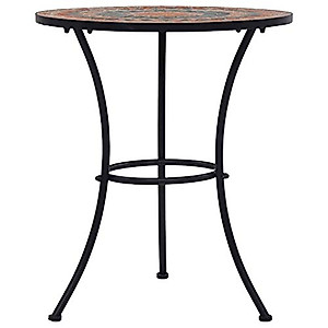 WEHUOSIF Mosaic Bistro Table,Pool Side Table,Plant Stand,Drink Table,Bar Table,Coffee Table,Lawn Table,Entrance Tables,for Garden, Patio, Lawn, Home, Indoor, Outdoor,Orange/Gray 23.6" Ceramic