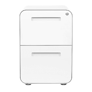 Laura Davidson Furniture Stockpile 2 Drawer Mobile File Cabinet with Lock - Under Desk Metal Filing Cabinet, Legal/Letter File Folders, Wheels and Stationary Feet, Pre-Assembled, White