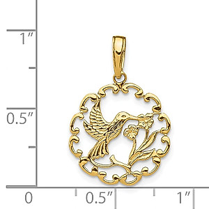 Diamond2Deal 14k Yellow Gold Hummingbird Flower in Frame Pendant (L- 23 mm W- 16 mm)
