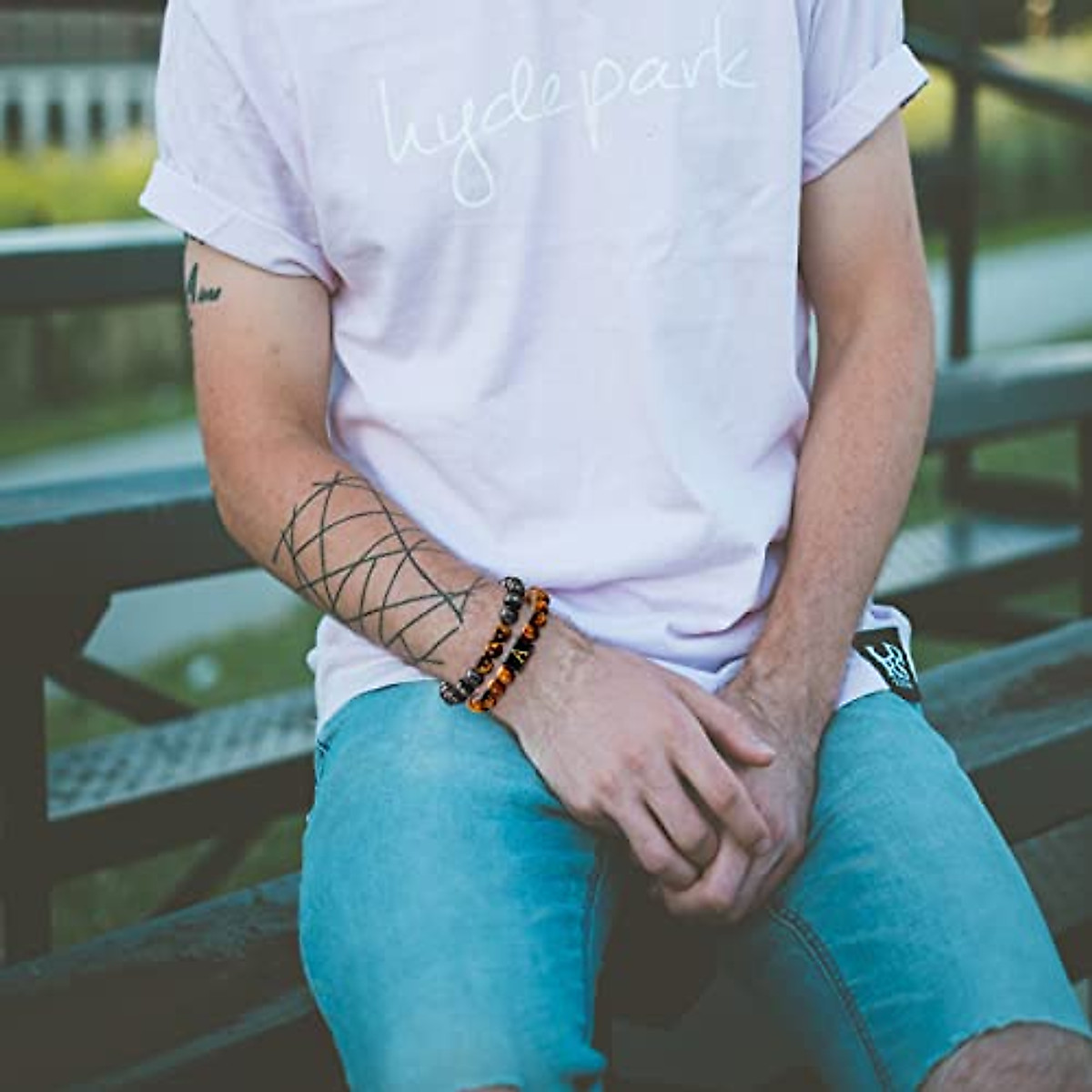 M MOOHAM Birthday Gifts for Men Bracelets - Beaded Bracelets for Men Funny Gifts for Men Initial C Bracelet Personalized Gifts for Men Christmas Gifts for Teen