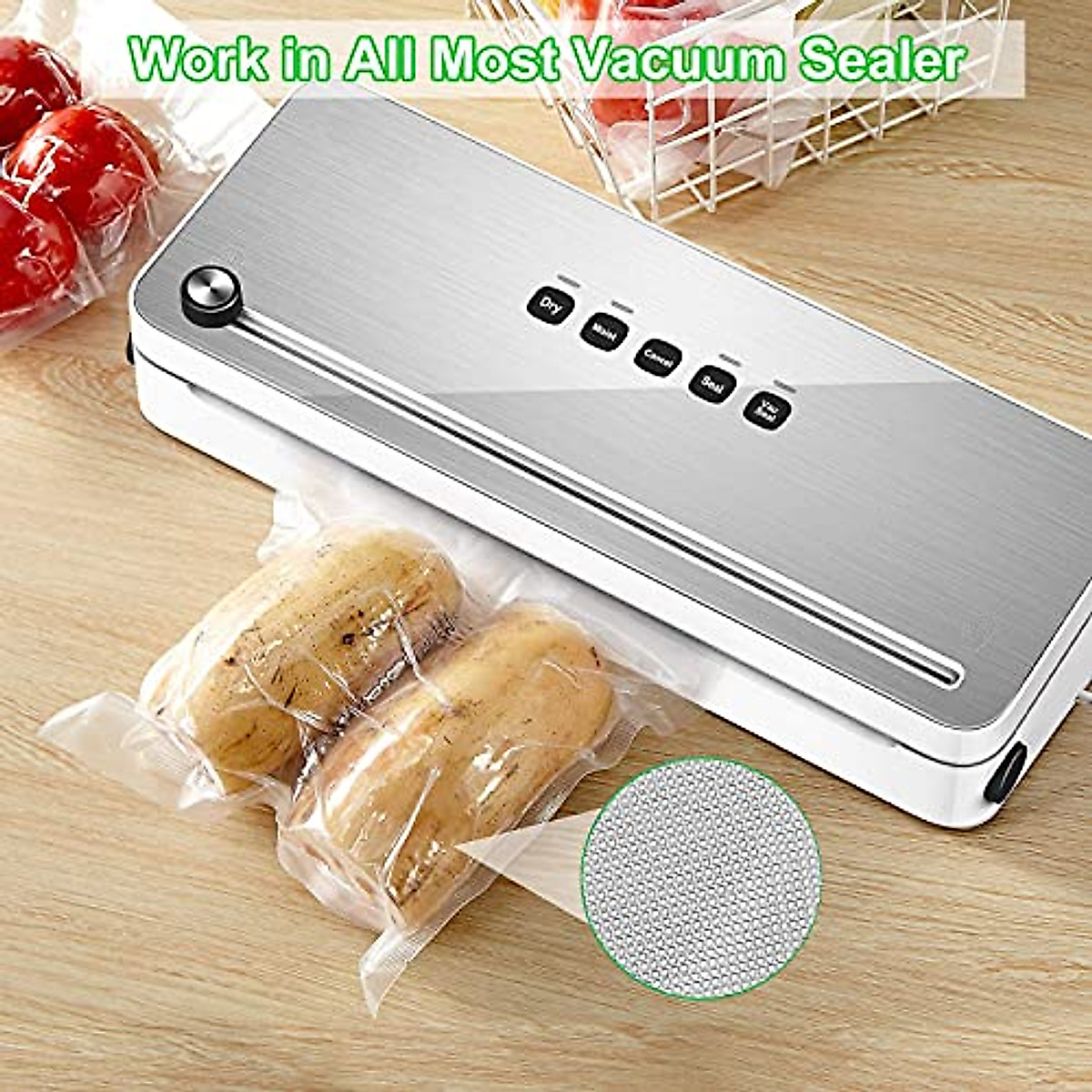 HEMOER Vacuum Sealer Bag for Food Saver, 5 Rolls Total 82Ft Vac Heat Seal Rolls Bag 4mil Heavy Duty, Commercial Grade, BPA Free Great for Vac Storage, Meal Prep or Sous Vide Cooking