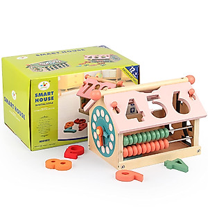 Wooden Toys for 1 Year Old Boys and Girls, Montessori Toys Sorting & Counting Blocks Game Activities Cubes Math Developmental Gifts for Fine Motor Skill