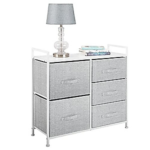 mDesign 30.03" High Steel Frame/Wood Top Storage Dresser Furniture Unit with 5 Removable Fabric Drawers - Tall Bureau Organizer for Bedroom, Living Room, Closet - Lido Collection - Gray/White
