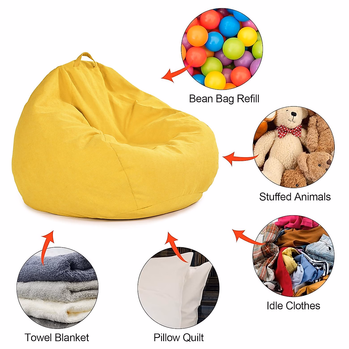 PRELGOSP Bean Bag Chair Cover Without Filling, Soft Lazy Sofa Beanbag Toy Storage Stuffed Animal Seat for Adults, Kids, Teens,Brown,L