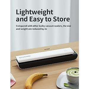 VECONNI Vacuum Sealer Machine, Automatic Vacuum Sealers for Food Storage, 12s Fast & Continuous Sealing, Smart Heating Strip & Pump, 10 Bags Included, 15.5x3.2x2.4 inches, VS20