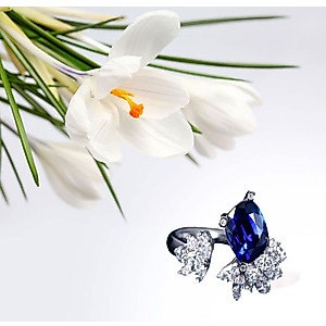 H.Queen Lifetech Fashionable Navy Sapphire Zircon Created Gemstone Rings Navy Blue Adjustable Open Rings Copper Plated 925 Silver for Women（Navy Blue