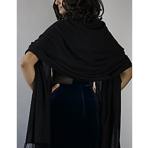 Cashmere Shawl Scarf Handmade 100% Pure Lightweight Oversized (Black)