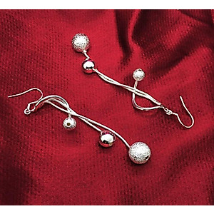 Comelyjewel 1pair Silver Earring Jewellery Woman Bohemian Style Sparkling Beads Long Pendant Ear Studs Dangle Lady Earring Lady Dress Accessories Love Gift Durable and Useful