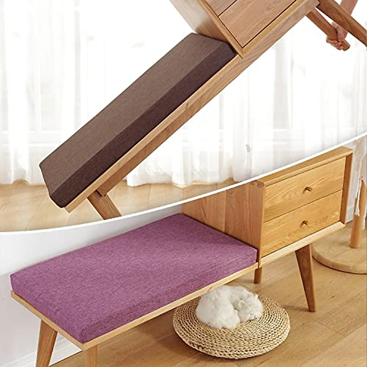 PHUSTJKL Custom Size 30 Colors Bench Cushion, 4 in Thick Upholstery Foam Bay Window Seat Cushion Washable Removable Cover Non Slip Kitchen Dining Cushion Patio Swing Seating Cushion Garden Bench