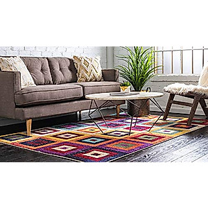 Unique Loom Estrella Collection Colorful, Geometric, Squares Modern, Abstract Area Rug, Rectangular 5' 0" x 8' 0", Multi/Beige
