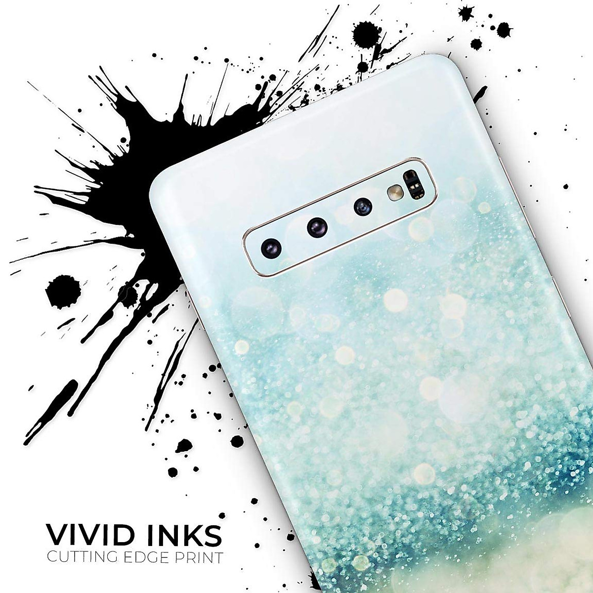 DesignSkinz Teal and Aqua Unfocused Sparkling Orbs Protective Vinyl Decal Wrap Skin Cover Compatible with The Samsung Galaxy S20 (Screen Trim & Back Glass Skin)