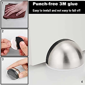 UELSTFLY 4 Pack Door Stoppers, Stainless Steel Half Dome Floor Door Stopper, 3M Adhesive Door Stoppers Wall Protector, No Drill Rubber Floor Door Stop for Living Room, Bedroom, Bathroom, Office