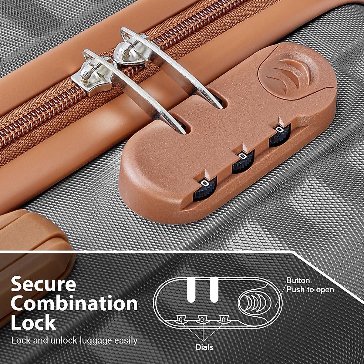 Joyway Carry on Luggage 20 Inch Suitcases with Spinner Wheels, Hard Shell Luggage Sets 3 Piece Travel Suitcase Set with Combination Lock(20-In, Grey Brown)