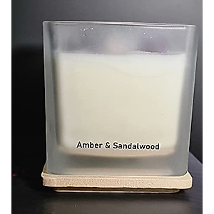Natural Soy Wax Scented Candles - Lavender Vanilla Scented Candle & Amber Sandalwood with Wooden Wick in a Frosted Glass Square Jar with Bamboo Lid by September 98