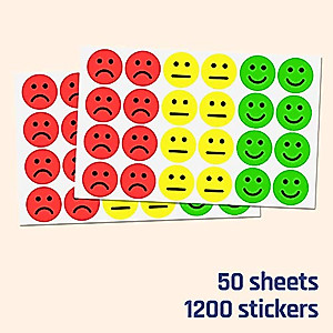 1" Happy/Sad Smiling Face Behavior Stickers - (Red/Yellow/Green), Pack of 1200