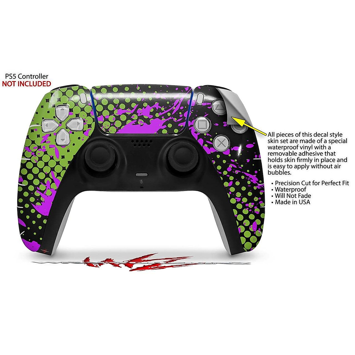 WraptorSkinz Skin Wrap compatible with Sony PS5 DualSense Controller Halftone Splatter Hot Pink Green (CONTROLLER NOT INCLUDED)