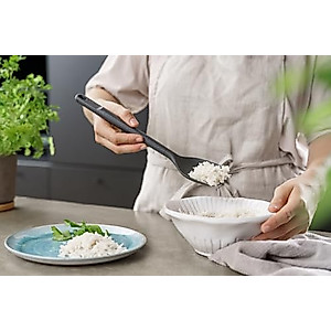 Zyliss E980228 Medium Cooking Spoon, Sustainable Wheatstraw/Nylon, Non Stick, Heat Resistant Silicone Head, Kitchen Utensil, Beluga Grey, 12.1" x 2.5", Dishwasher Safe, 5 Year Guarantee