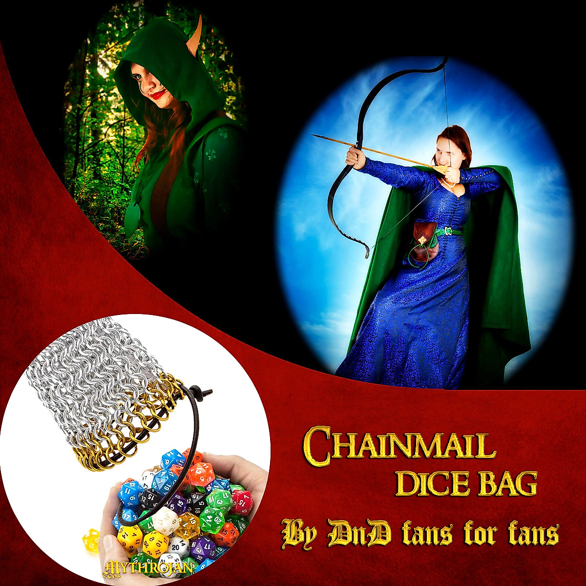 Mythrojan Chainmail DnD Dice Bag Drawstring Medieval Role Playing LARP Dice Pouch