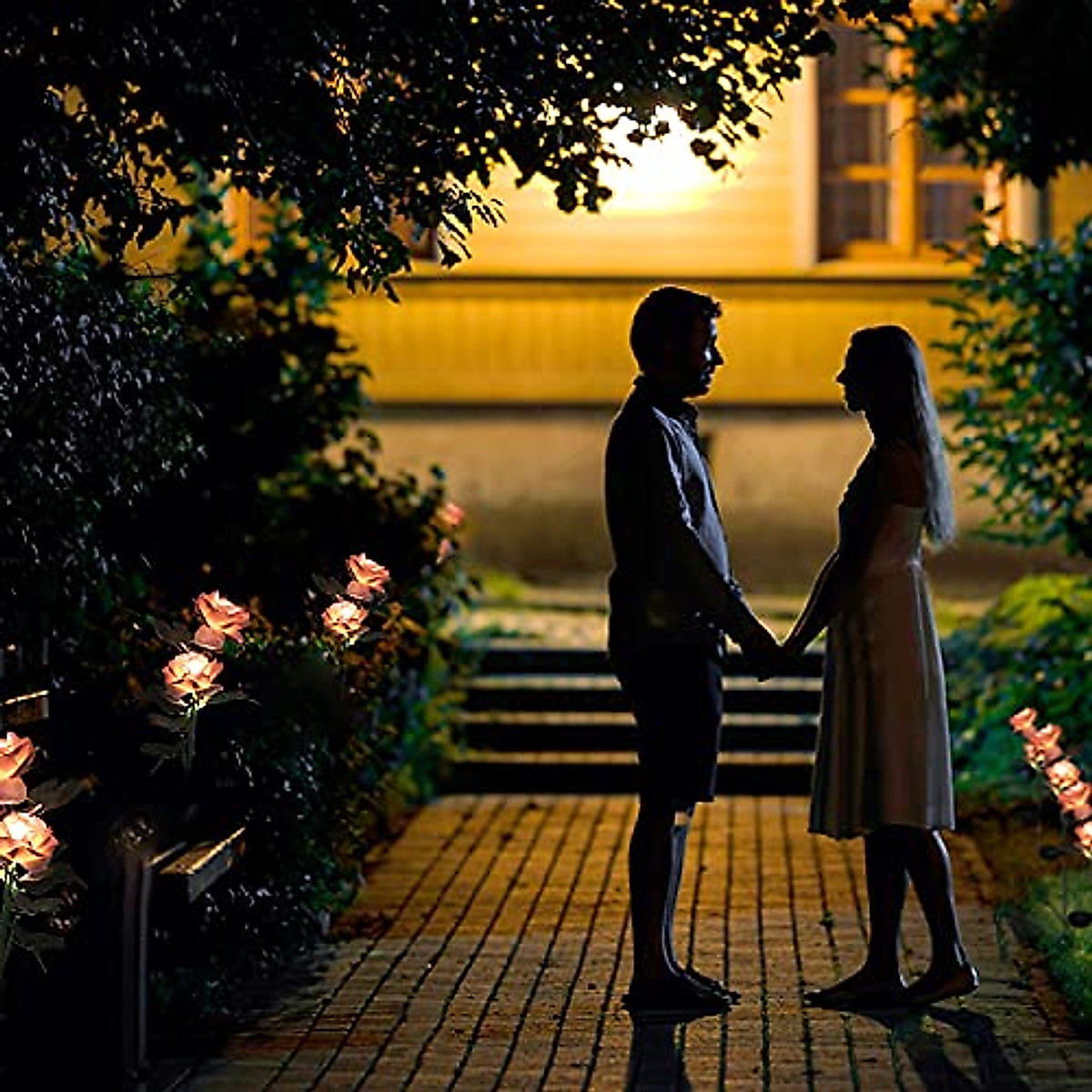 MIKK Solar Garden Stake Flower Lights, 2pack Outdoor Decorative Floral Lights, LED Artificial Waterproof Yard In-Ground Lights Lights for Garden Lawn Patio Backyard.（Pink Rose）