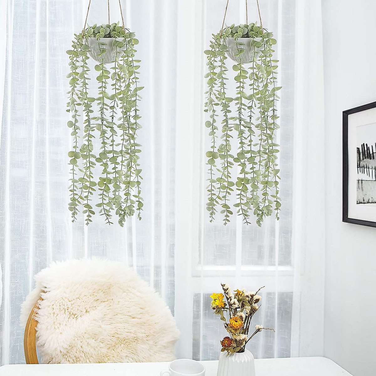 RED SECRET R 2 Pcs Artificial Hanging Plants Fake Eucalyptus Leaves Plants Faux Greenery Vines Hanging Planter Garden Bathroom Bedroom Indoor Outdoor Home Decor