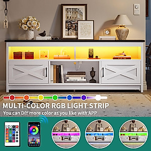 YITAHOME Farmhouse TV Stand for 75 65 Inch TV w/Power Outlets, LED Media Console with Storage Cabinets, Rustic Entertainment Center Table TV Cabinet for Living Room, 65'' Large TV Stand, Black/White