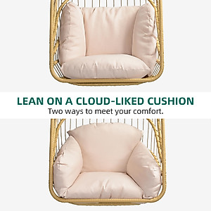 YITAHOME Swing Egg Chair with Cushions 350lbs, Wicker Hammock Chair Foldable Hanging Basket Chair W/O Stand for Outdoor, Indoor, Patio, Bedroom - Beige