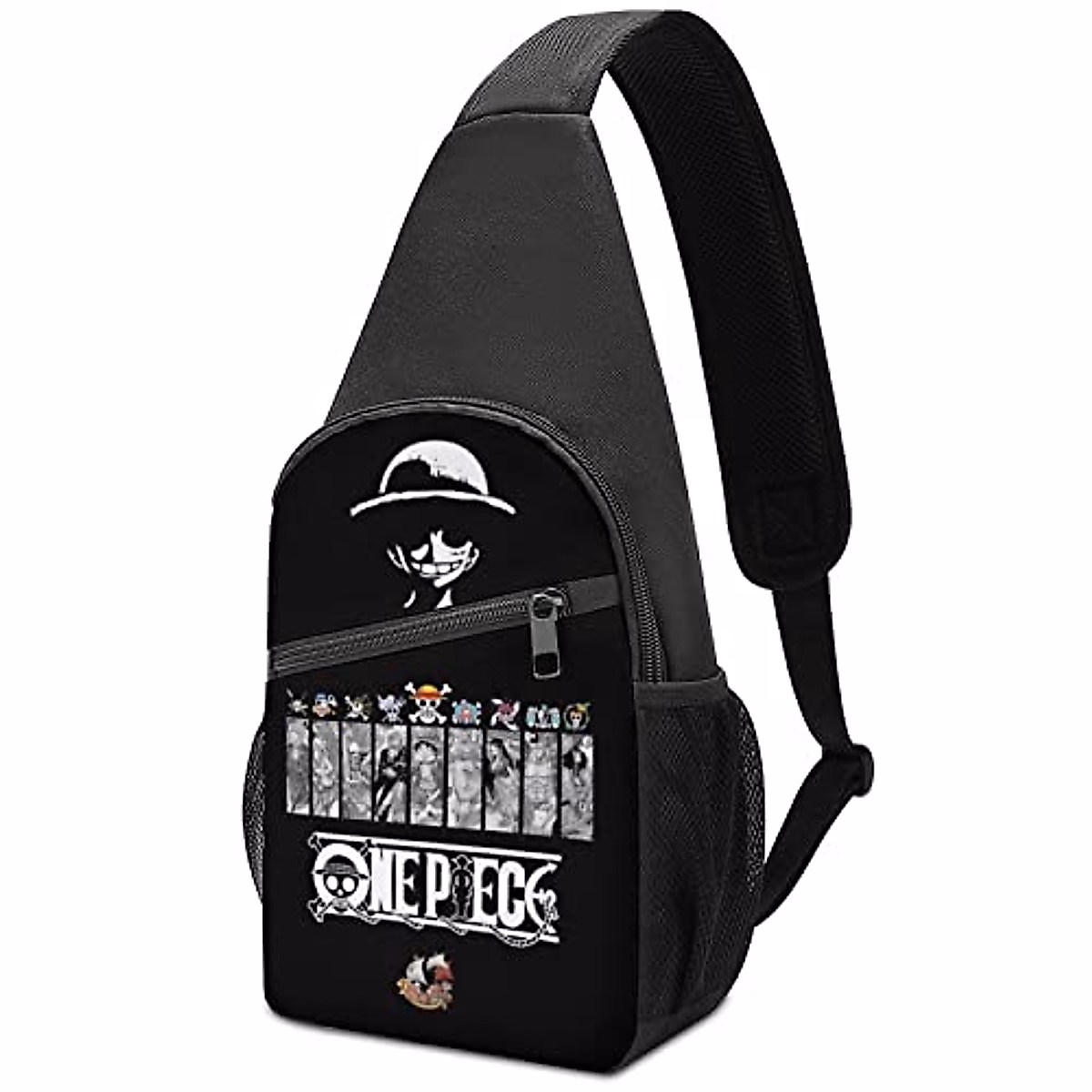 Small Sling Crossbody Bag Anime Printing Multifunction Chest Shoulder Bag Waterproof Hiking Travel Bag with Adjustable Strap for Women Men (Black)