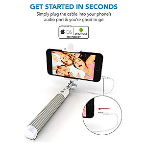 Premium 5-in-1 Wired Selfie Stick for iPhone 11 10 XR XS 9 8 7 6 5, Samsung Galaxy S10 S9 S8 S7 S6 S5 - Takes Selfies in Seconds, Get Perfect HD Photos - No Apps, No Downloads, No Batteries Required