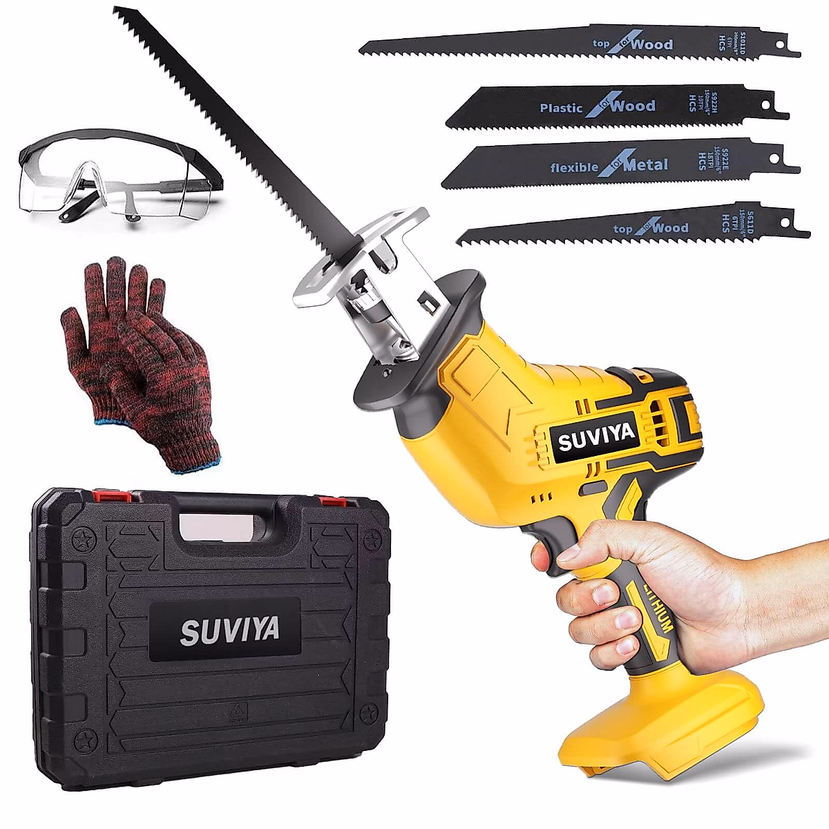 Reciprocating Saw Compatible with DeWalt 20V Battery, Cordless Recipro Saw, 0-3500SPM Variable Speed, Tool-free Blade Change, Electric Reciprocating Saw 4 Saw Blades Kit for Wood/Metal/PVC Cutting