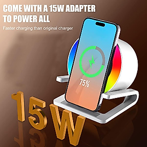 Cell Phone Wireless Charging with Bluetooth Speaker LED Colorful Night Light,Bedside Lamp with Phone Stand 15W Charger for iPhone 14 13 12 11 Pro Max XR XS Plus Samsung Galaxy S21 S20 Note 20 10 etc