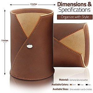 Desk Accessories for Women Office- Pen Holder Handmade with Genuine Leather for Desk Organization or Storage for Remote Controls | Eyeglasses | Sunglasses | Office Supplies | Sewing Supplies (Brown)