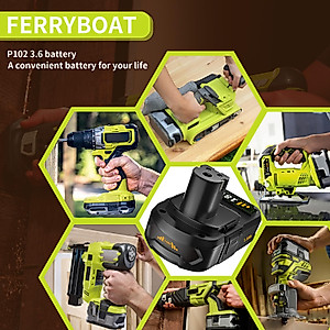 FERRYBOAT 2Pack 18V 3.6Ah P102 Replacement for Ryobi 18V Battery Compatible with Ryobi 18 Volt Lithium Battery P103 P104 P105 P107 P108 P109 P122 Cordless Tool