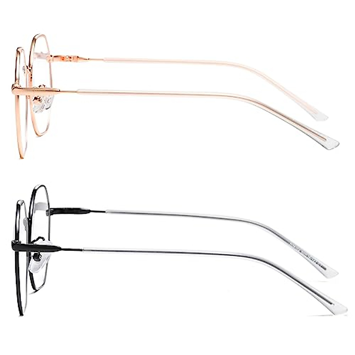 JOVAKIT Polygon Blue Light Blocking Glasses for Women Men Vintage Octagon Square Non-prescription Metal Eyeglasses (Rose Gold+Black)