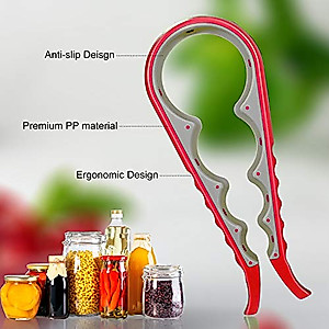 Jar Opener 4&5 in 1 Can Opener Set,Multifunctional Can Opener Kitchen Gadgets，Bottle Opener Kit with Silicone Handle Openers for Arthritic Hand&rubber Jar Opener for Week Hands (Red)