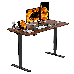 SANODESK 55" Electric Standing Desk, Dual Motor Height Adjustable Desk, Stable and Durable 3-Stage Stand up Desk for Home Office (Black Frame/55 x 28 Inch Mahogany top)