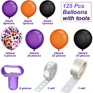 Gejoy 129 Pcs Pink Birthday Garland Arch Kit Confetti Latex Balloons with 2 Rolls Tape Valentines Decorations Party Balloons Wedding Baby Shower Decor(Black, Orange, Purple)