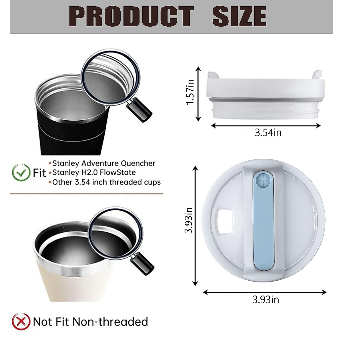 40oz Stanley Cup Accessories Set,Including 2pcs Replacement Lid Fit Stanley 40 Oz Tumbler,Tumbler Lids For Stanley Cup 2.0,H2.0 Silicone Spill Proof Stopper 3 Set and 6 Pcs Long Reusable Straws (Blue)