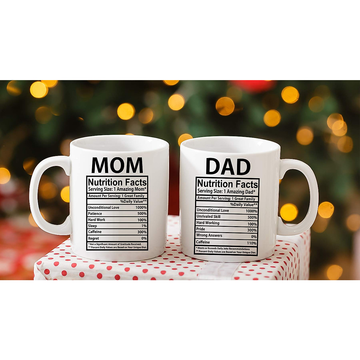 AW Fashions Mom & Dad Nutritional Facts 11oz White Ceramic Funny Couple Coffee Mugs Set For Husband and Wife Him And Her Gifts Mr & Mrs Gift Anniversary Mom and Dad Present Tea Cup