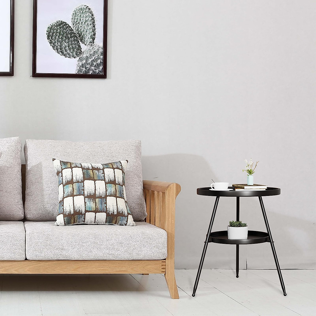 Accent Side/End Table,Small Side Table Round 2 Tier End Table Metal Round Coffee Tables Nightstand for Small Spaces Indoor Outdoor and Living Room Bedroom or Office(Modern)