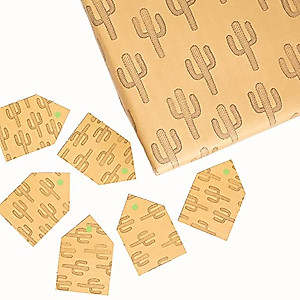 CENTRAL 23 - Birthday Wrapping Paper - 6 Sheets of Kraft Wrapping Paper - Cute Cactus Design - For Him Her - Unisex - Brown Black - Recyclable