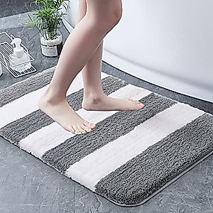 WEIDUOYI Microfiber Bathroom Rugs, Non-Slip Shaggy Soft Bath Rug, Thick Plush Bathroom Mat, Ultra Absorbent and Machine Washable Dry Bath Mats for Bathroom, (16" x 24", Grey1)