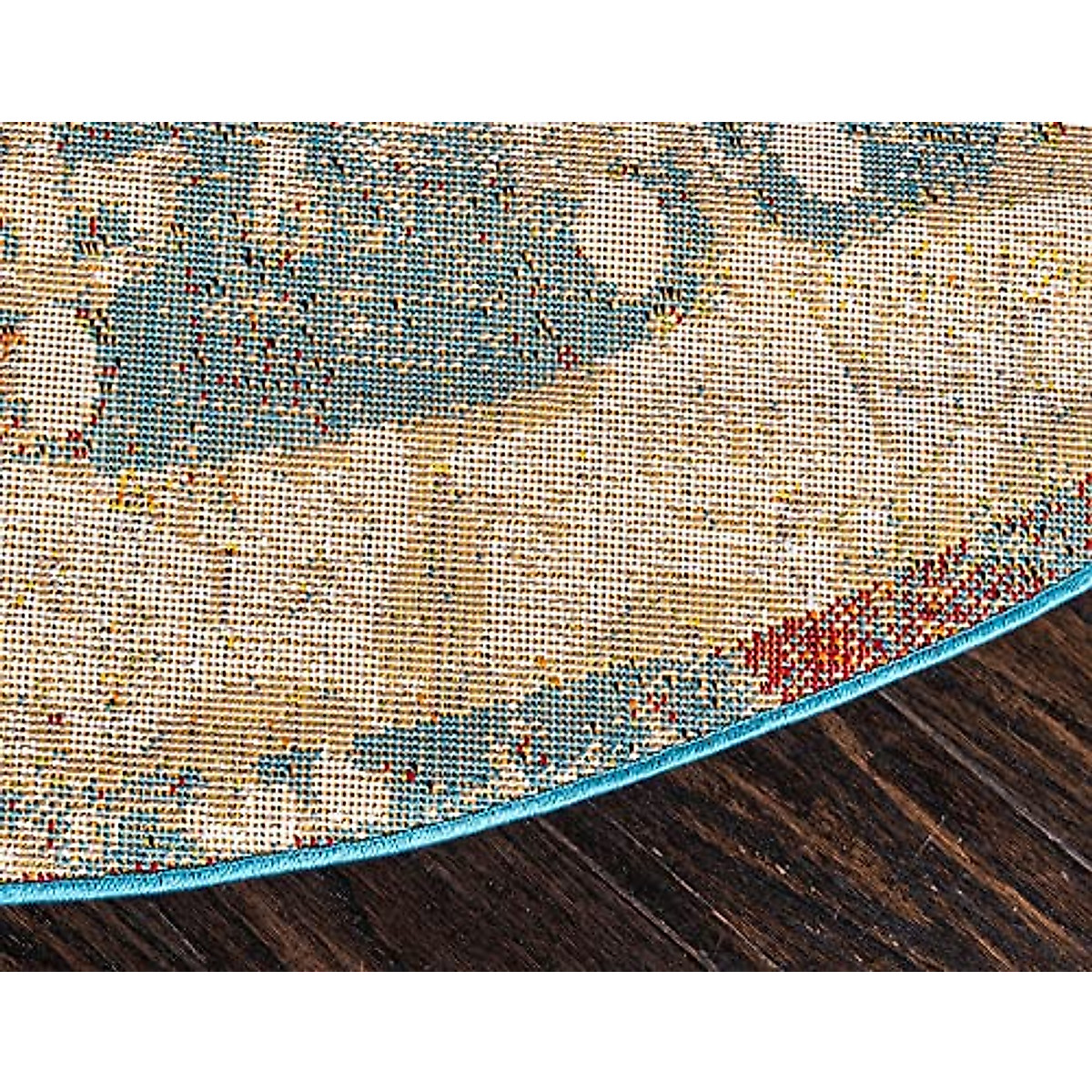 Unique Loom Rosso Collection Vintage, Traditional, Distressed, Bohemian, Botanical, Southwestern Area Rug, Round 8' 0" x 8' 0", Multi/Blue