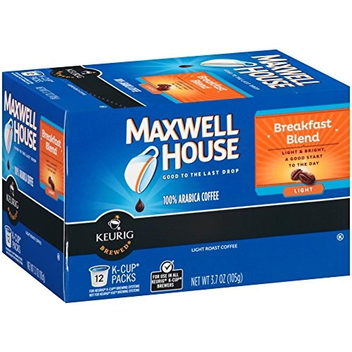 Maxwell House Breakfast Blend Ground Coffee, Light Roast K-Cup Pods 12 count (Pack of 1)