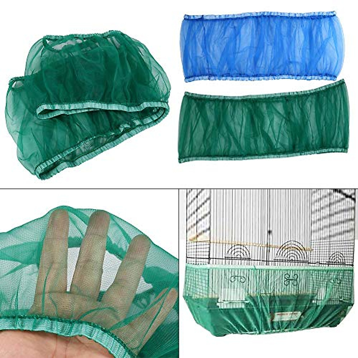 TOPINCN Bird Cage Cover, Ventilated Nylon Bird Cage Cover Shell Skirt Seed Feather Catcher Soft Skirt Guard Birdcage Nylon Mesh Netting Pet Products (Blue)
