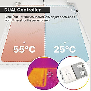 ILWOUL Heated Mattress Pad Large Washable Electric Heating Pad Mat Mattress. Auto 15 Hours Shut Off, Anti-Electrical Radiation, 100% Cotton Material, UL Listed (Double 55" x 70")